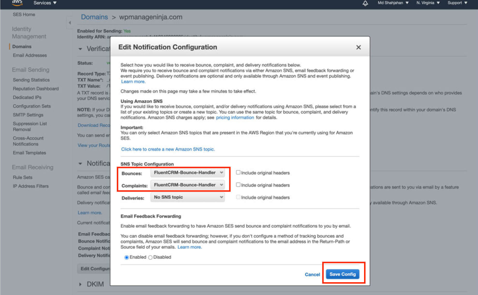 Bounce handler with Amazon SES - FluentCRM
