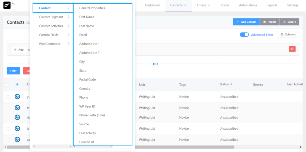 Advanced Filter - FluentCRM