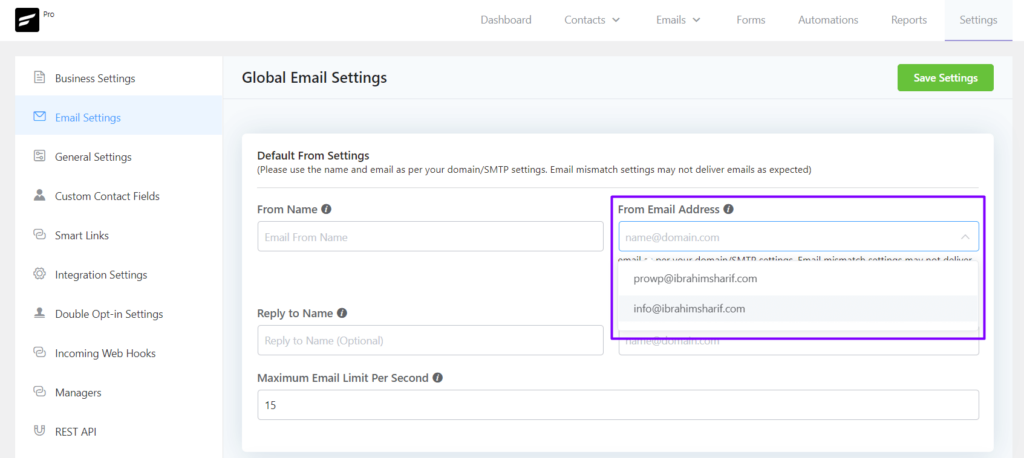 Email Settings - FluentCRM