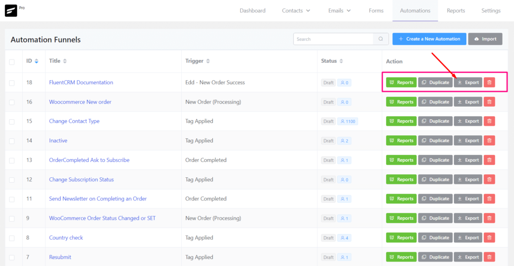 Export-Import Automations - FluentCRM