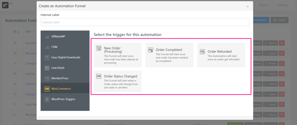 Ecommerce Triggers - FluentCRM