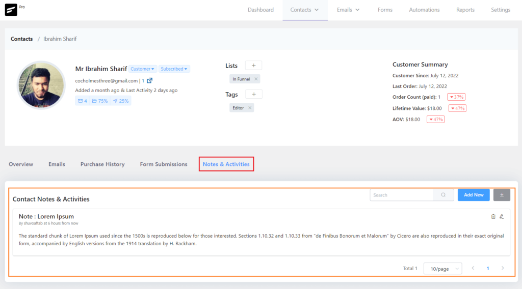 Contact Overview - FluentCRM