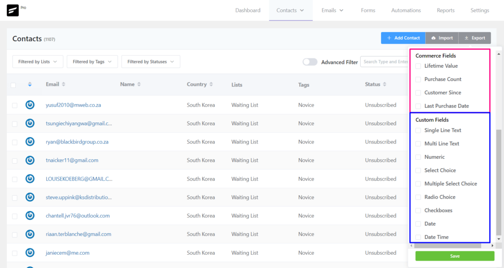 Contacts Dashboard - FluentCRM