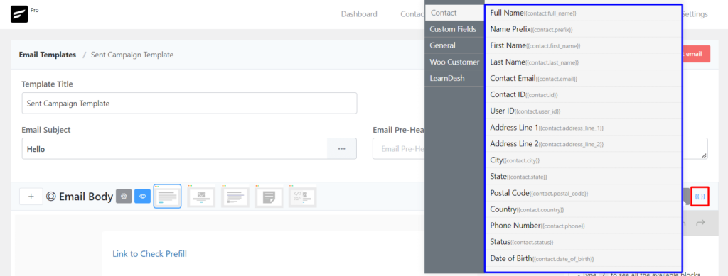 SmartCode in Email Editor - FluentCRM