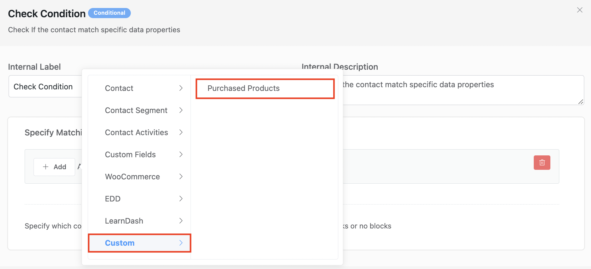 Custom Automation Condition Fluentcrm