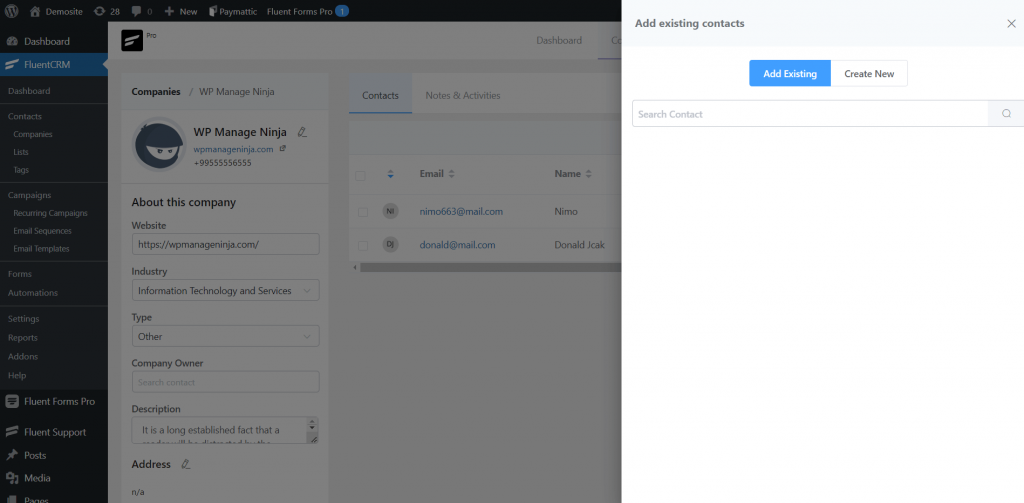 Company Module - FluentCRM