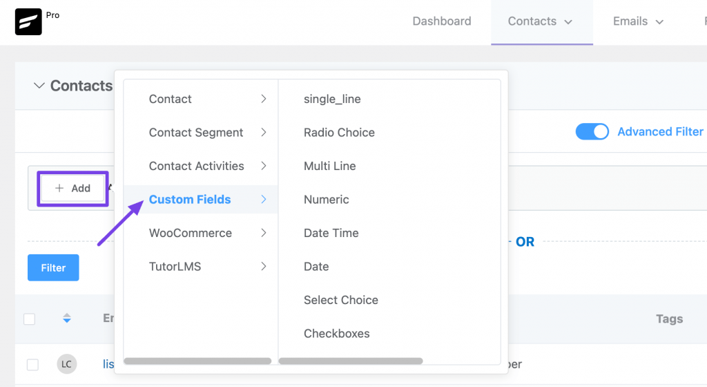 Advanced Filter - FluentCRM