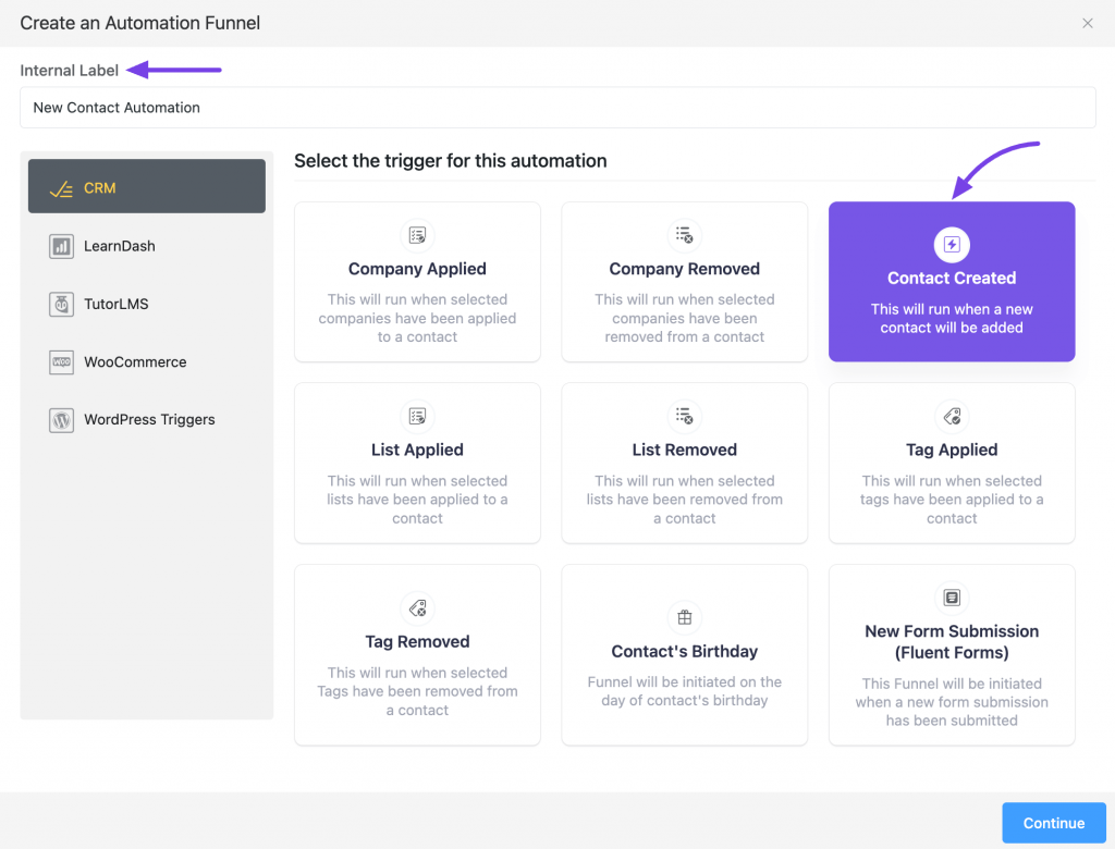 Primary Automation Triggers - FluentCRM