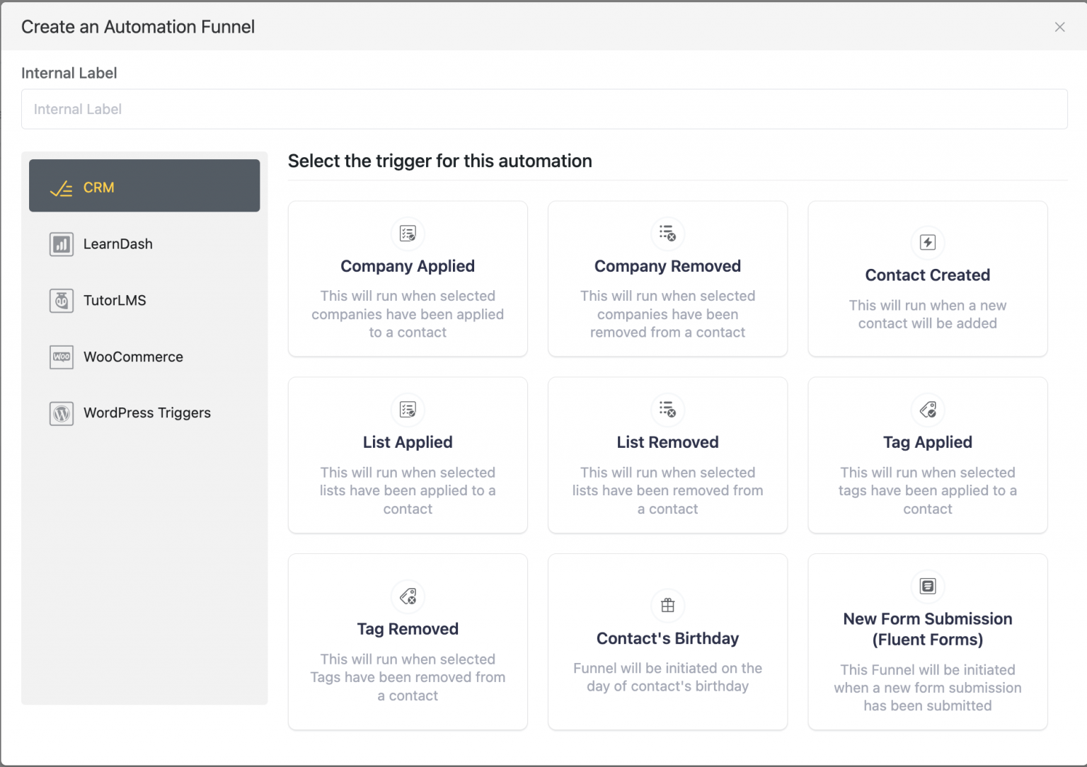 Primary Automation Triggers - FluentCRM