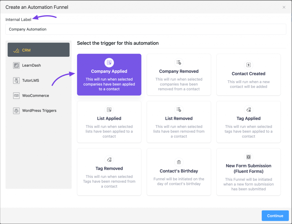 Primary Automation Triggers - FluentCRM